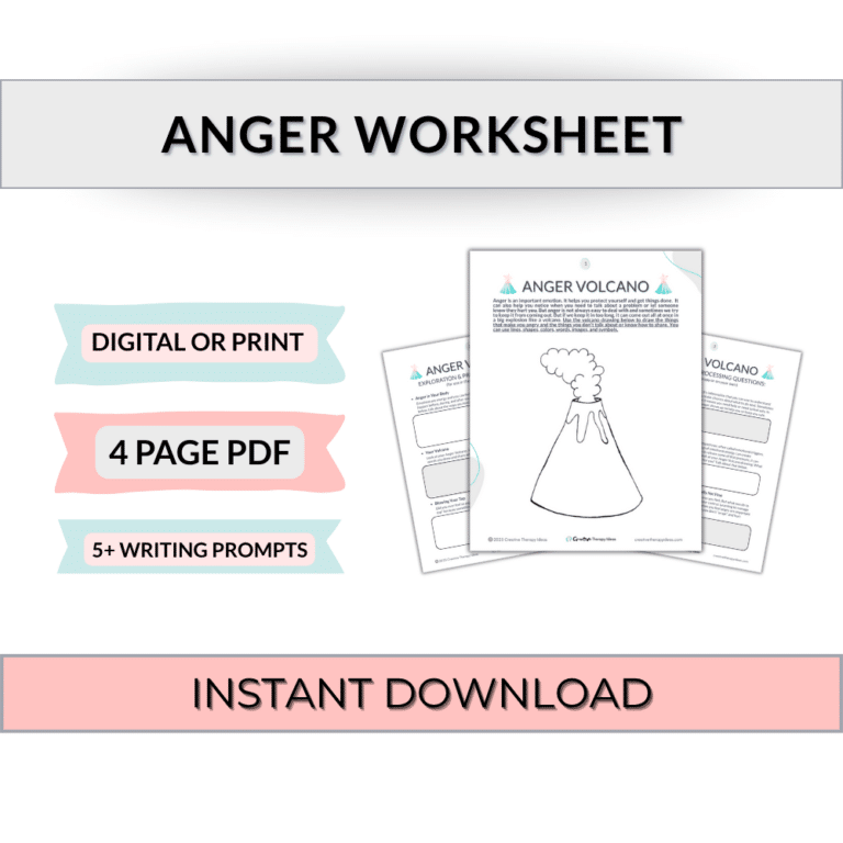 Anger Volcano Art Therapy Worksheet Packet - Creative Therapy Ideas