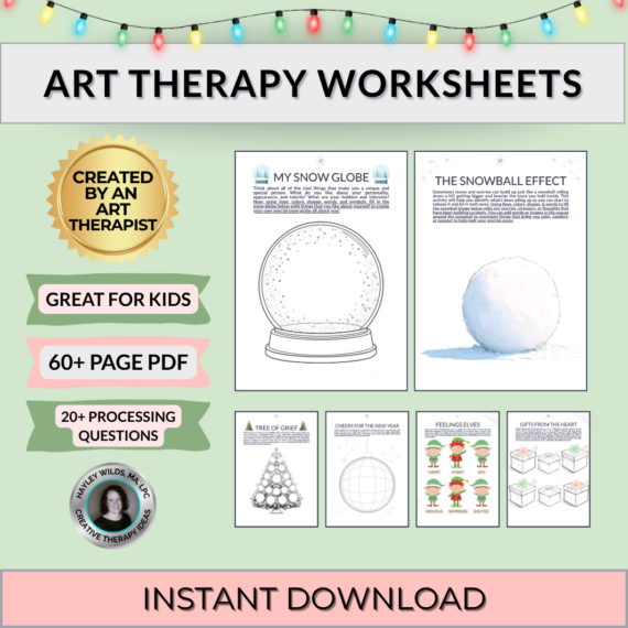 Holiday Art Therapy Worksheet Bundle for Kids - Creative Therapy Ideas