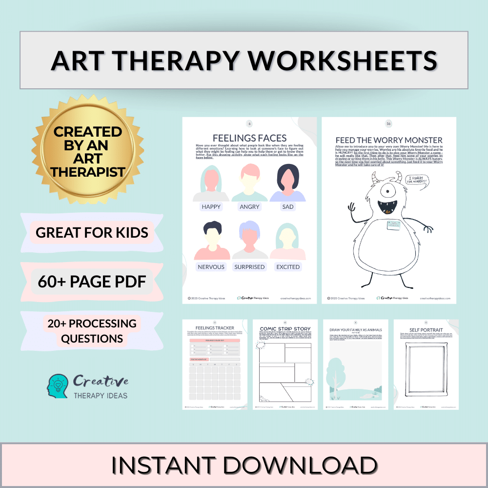 Art Therapy Worksheets for Kids Bundle: 60-page PDF - Creative Therapy ...